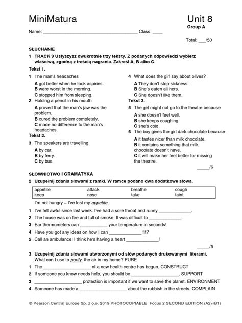 Focus 2 2ed Minimatura Unit8 Groupa 1kol Pdf Clinical Medicine