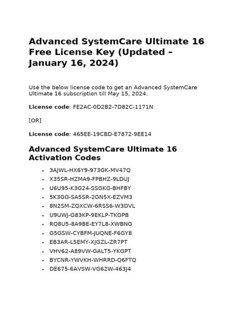 Advanced Systemcare Ultimate 16 Free License Key Pdf