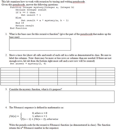 Solved This Lab Examines How To Work With Recursion By