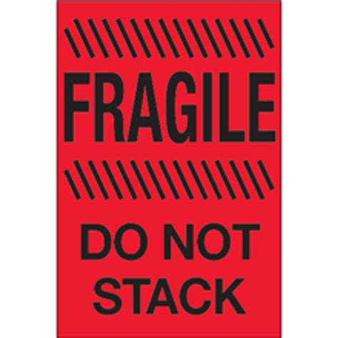 4 X 6 Fragile Do Not Stack Fluorescent Red Labels Roll 500