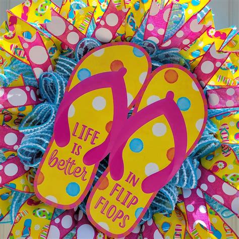 Summer Wreath For Front Door Flip Flop Wreath Beach Wreath Pool