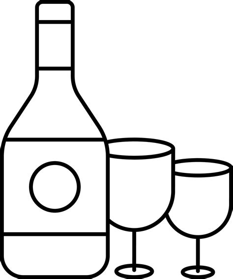 Black Linear Style Wine Bottle With Two Glass Icon 24143655 Vector Art