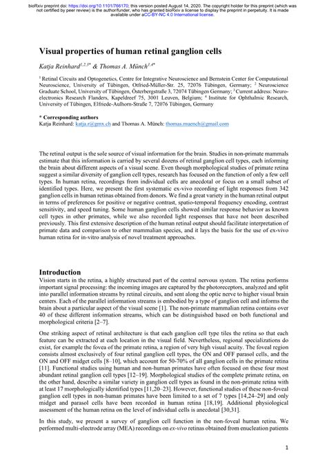 Visual Properties Of Human Retinal Ganglion Cells Docslib