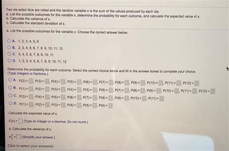 solved two six sided dice are rolled and the random variable