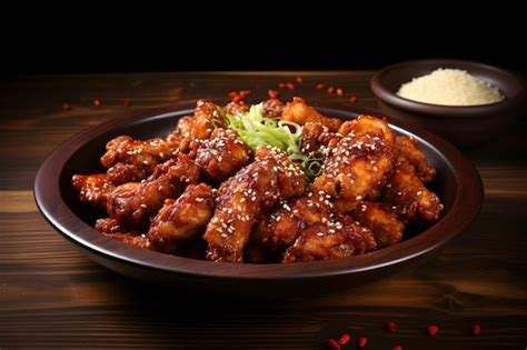 Premium Photo Dakgangjeong Crispy And Glazed Korean Fried Chicken A