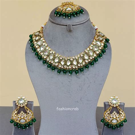 Kundan Bridal Necklace Set For Wedding Green