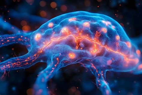 Detailed Rendering of a Neuron Cell with Glowing Synapses Symbolizing Neural Activity Stock ...