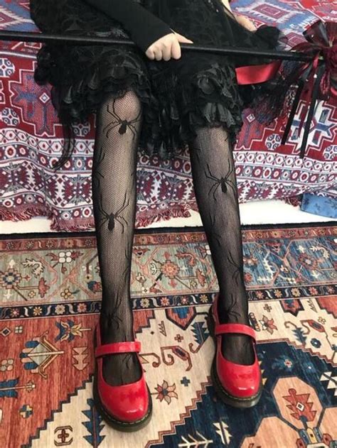 Spider Pattern Fishnet Tights Shein Usa