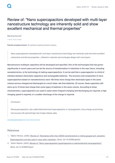 Pdf Review Of Nano Supercapacitors Developed With Multi Layer Nanostructure Technology Are