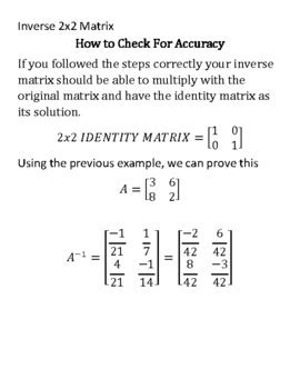 2x2 Matrix Inverse Worksheet Single Digit Positive And Negative Numbers