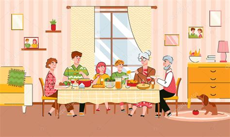 Generaciones Familiares Cena Comida Festiva Junto Ilustraci N Vector De