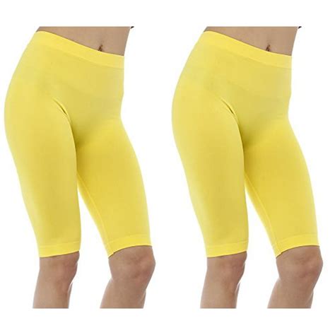 Gilbins 2 Pack Womens Seamless Stretch Yoga Exercise Shorts Yellow