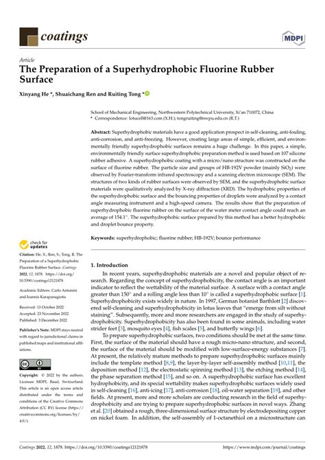 Pdf The Preparation Of A Superhydrophobic Fluorine Rubber Surface