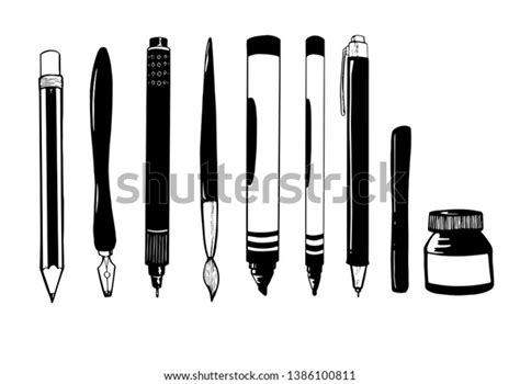 연필 분수 펜 페인트 브러쉬 펜 스톡 벡터로열티 프리 1386100811