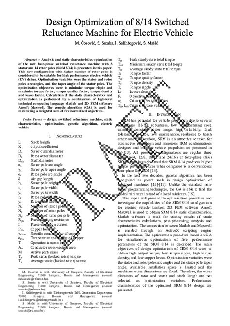 Pdf Design Optimization Of 814 Switched Reluctance Machine For