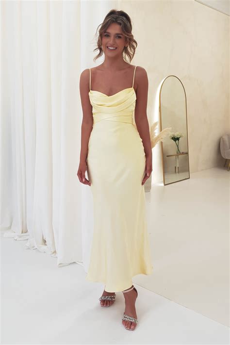 Everleigh Soft Satin Midi Dress Butter Yellow