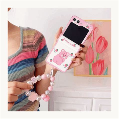 플립5 신상 곰돌 푸 노랑 핑크 스트랩 케이스 갤럭시 Z플립 5 4 3 에이블리