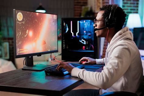 Premium Photo Gamer Playing Classic Arcade Spaceship Racing Videogame Doing Flying Maneuvres