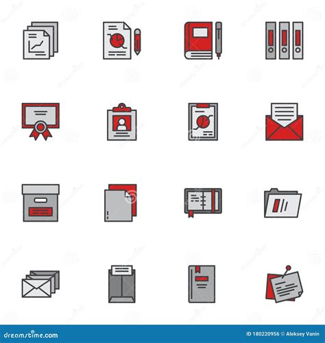 Office Documents Filled Outline Icons Set Stock Vector Illustration Of Binder Business