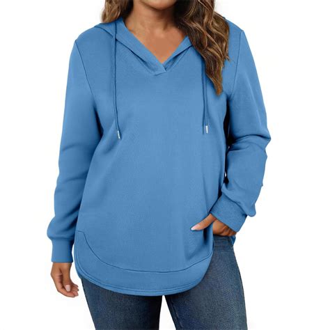 Caywon Womens Long Sleeve Hooded Solid Color Hooded Sweatshirt Loose