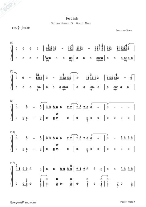 Fetish Selena Gomez Ft Gucci Mane双手简谱预览1 钢琴谱文件（五线谱、双手简谱、数字谱、midi、pdf）免费下载