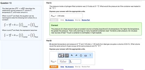 Solved Question The Ideal Gas Law PV NRT Describes The Chegg Com