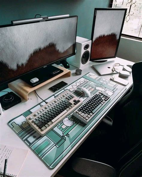 Dual Monitor Setup With Keyboard And Mouse Pad