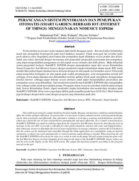 Pdf Perancangan Sistem Penyiraman Dan Pemupukan Otomatis Smart Garden Berbasis Iot Internet