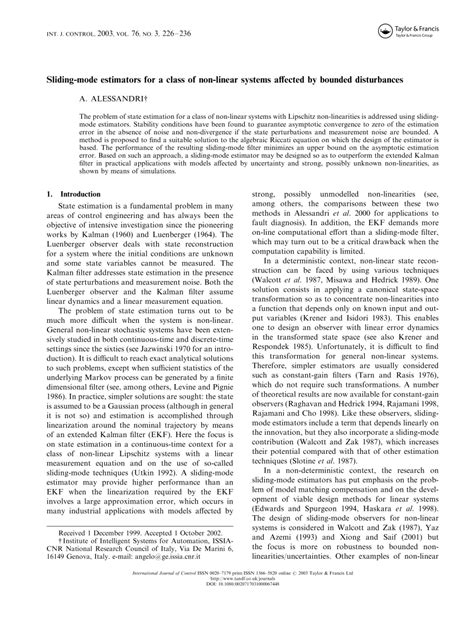 Pdf Design Of Sliding Mode Observers And Filters For Nonlinear Dynamic Systems