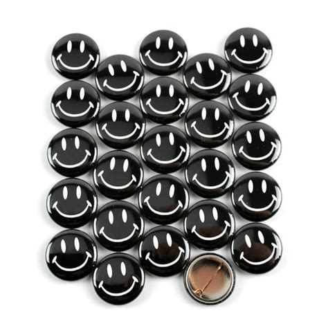 Classic Black Smiley Face Pinback Button Badges 1 Inch 25 Pack