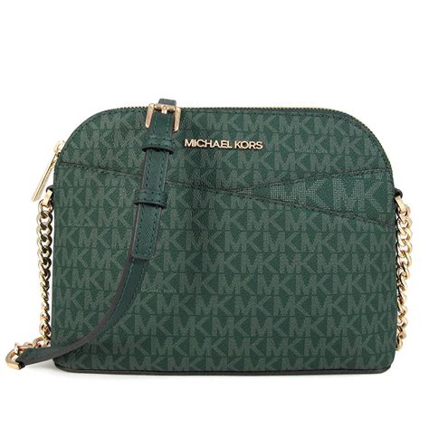 Michael Kors Jet Set Travel 金字logo防刮交叉前袋金鏈貝殼斜背包英國綠 斜背包鍊帶包 Yahoo奇