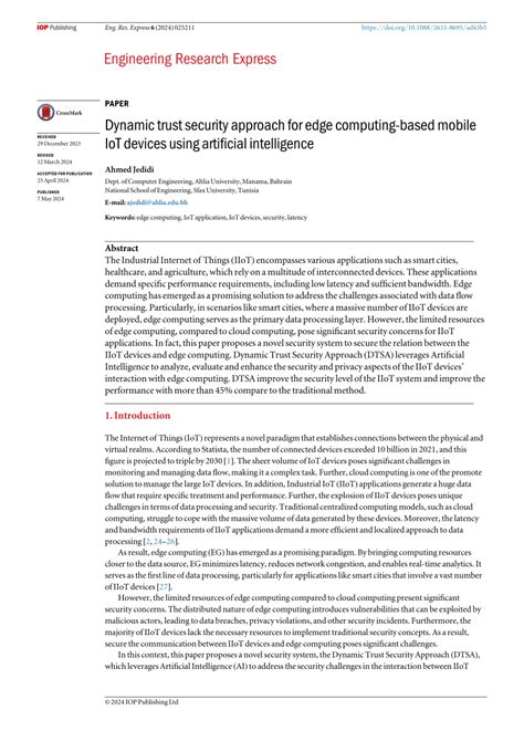 Dynamic Trust Security Approach For Edge Computing Based Mobile Iot Devices Using Artificial