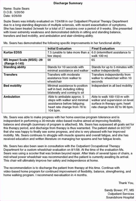 Therapy Discharge Summary Template