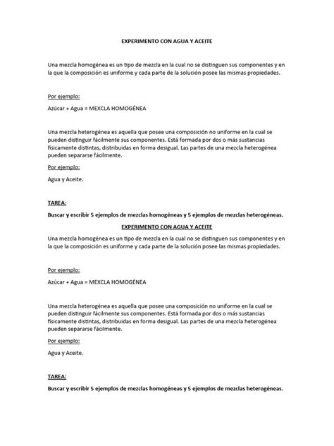 Experimento Con Agua Y Aceite Pdf