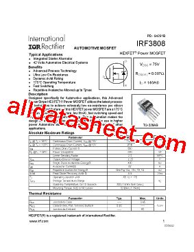 IRF3808 Datasheet(PDF) - International Rectifier