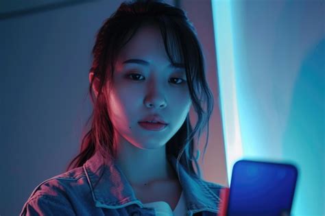 Premium Photo Young Woman Controls Ai System On Mobile Phone