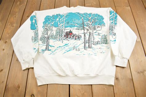 Vintage 1990s Winter Theme All Over Print Crewneck Sweater Grandma