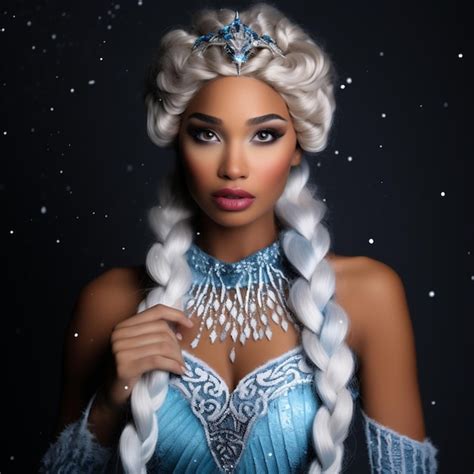 Araffe Woman With Long White Hair Wearing A Blue Dress And A Tiable