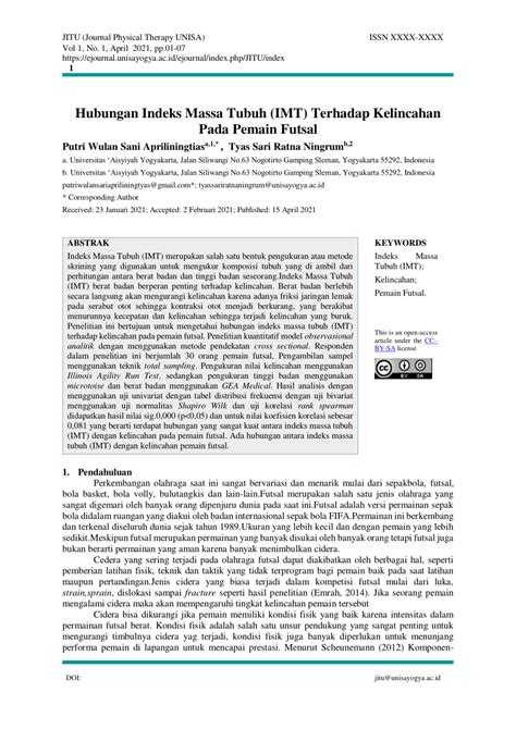 Pdf Hubungan Indeks Massa Tubuh Imt Terhadap Kelincahan Pada Pemain Futsal