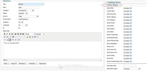 Hostknox Joomla Default Article Elements Tutorial