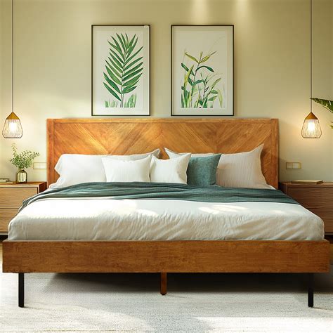 Acacia Alander King Bed Frame And Headboard Solid Wood Platform Bed