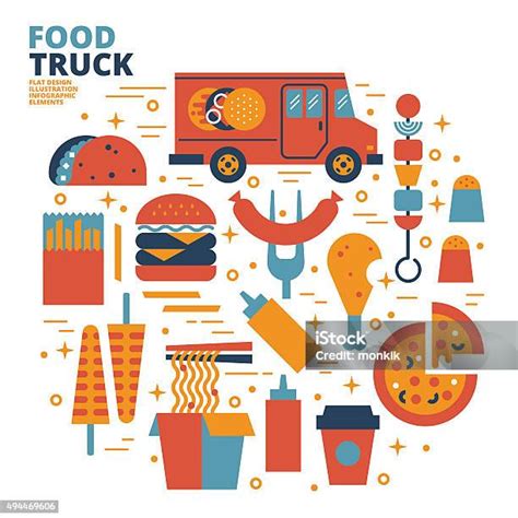 Truk Makanan Desain Datar Ilustrasi Ilustrasi Stok Unduh Gambar