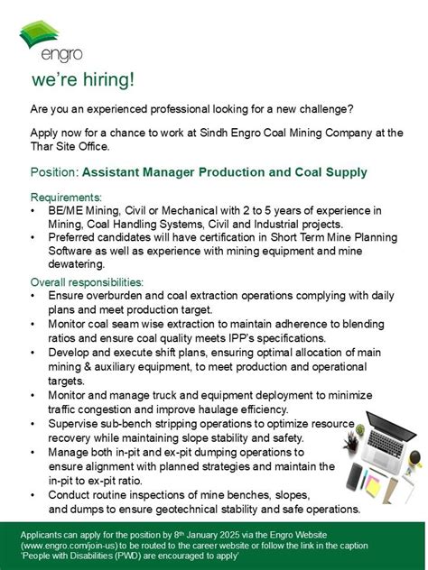 We Are Hiring 1 Sindh Engro Coal Mining Company Is Searching For An Assistant Manager Am