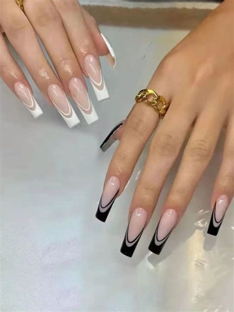 24pcs Long Coffin Fake Nail And 1pc Nail File And 1sheet Tape Acrylic