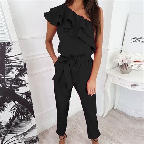 Usmixi Jumpsuits For Women Dressy Fashion One Shoulder Ruffle Layer