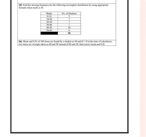 Q5 Find The Missing Frequency For The Following Incomplete Distribution