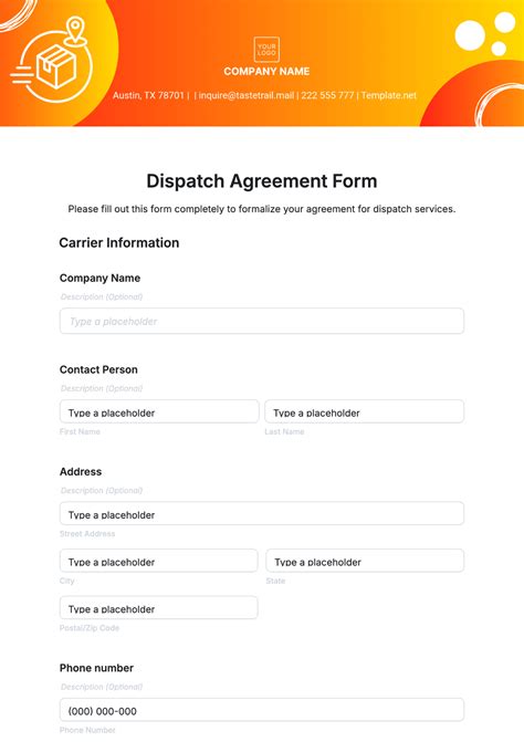 Free Dispatch Agreement Form Template To Edit Online