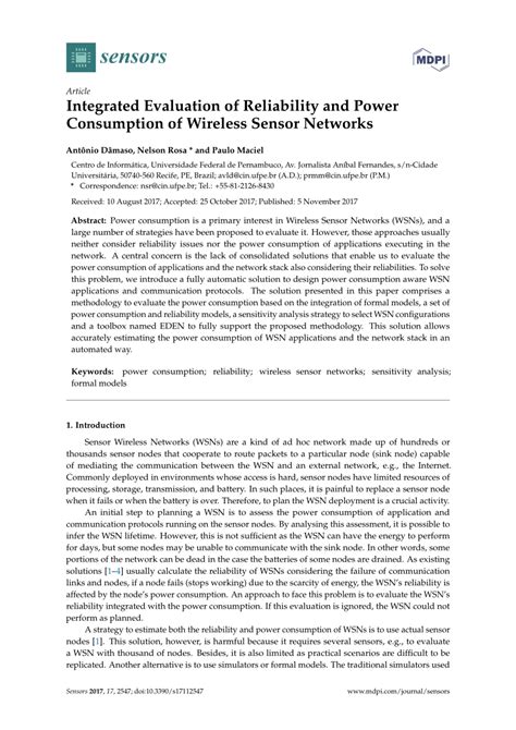 Pdf Integrated Evaluation Of Reliability And Power Consumption Of Wireless Sensor Networks