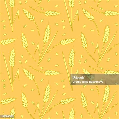 밀 스파이크렛과 곡물 벡터 매끄러운 패턴 플랫 스타일 분리 베이커리 제품 밀가루 수확 추수 감사절을 테마로 인쇄 포장지 포장