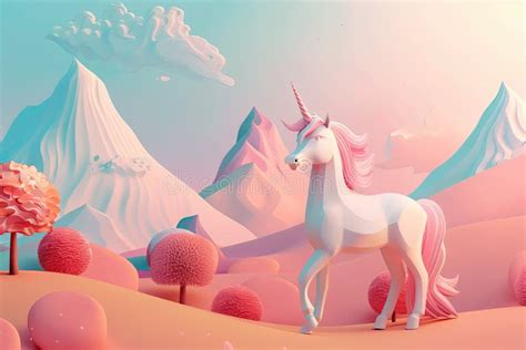 Unicorn In The Fantasy Pink World 3d Render Digital Illustration